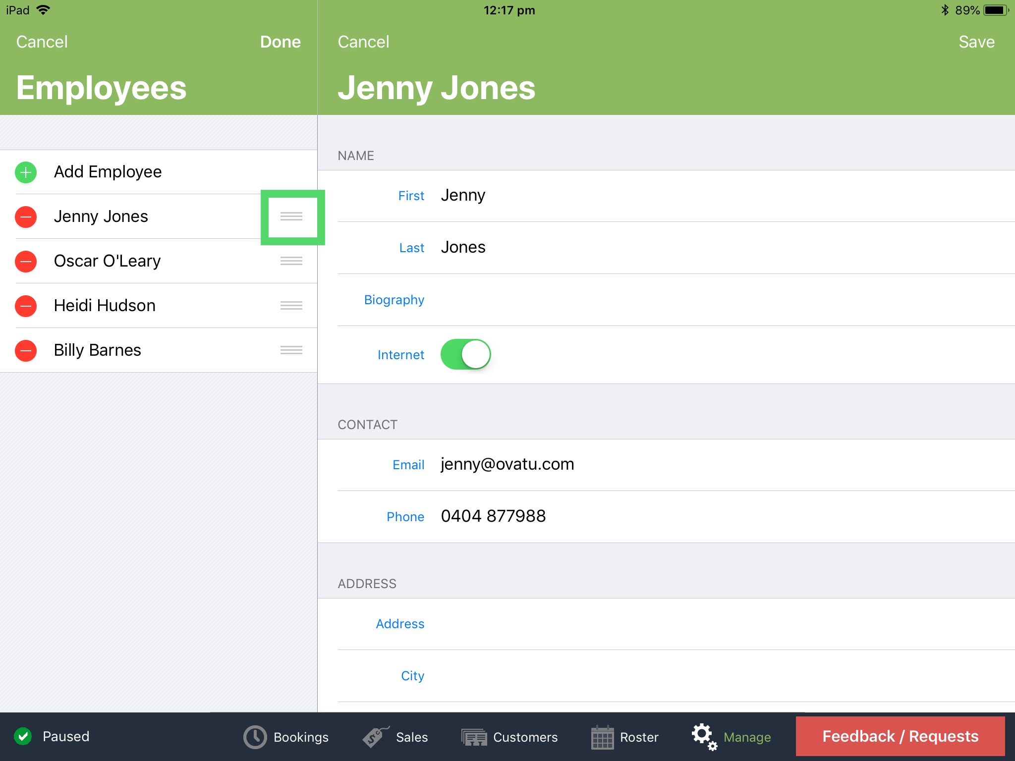 How do I change the order of the Employee list? - Ovatu Help Guides