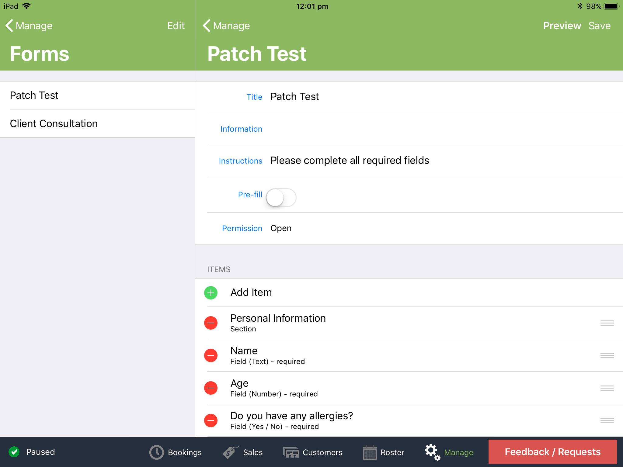 Example Form: Patch Test - Ovatu Help Guides