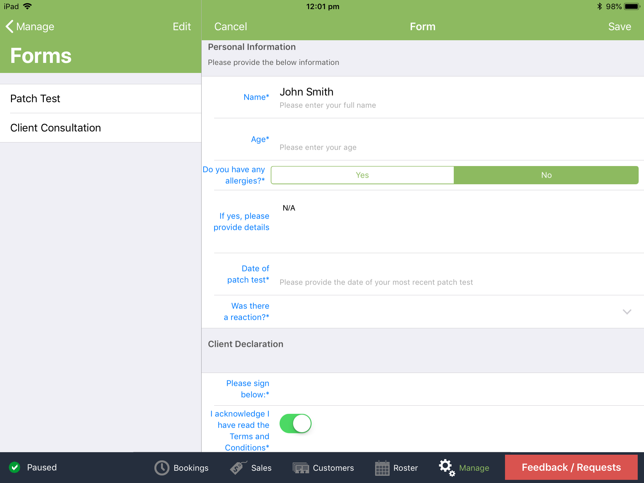 Example Form: Patch Test - Ovatu Help Guides