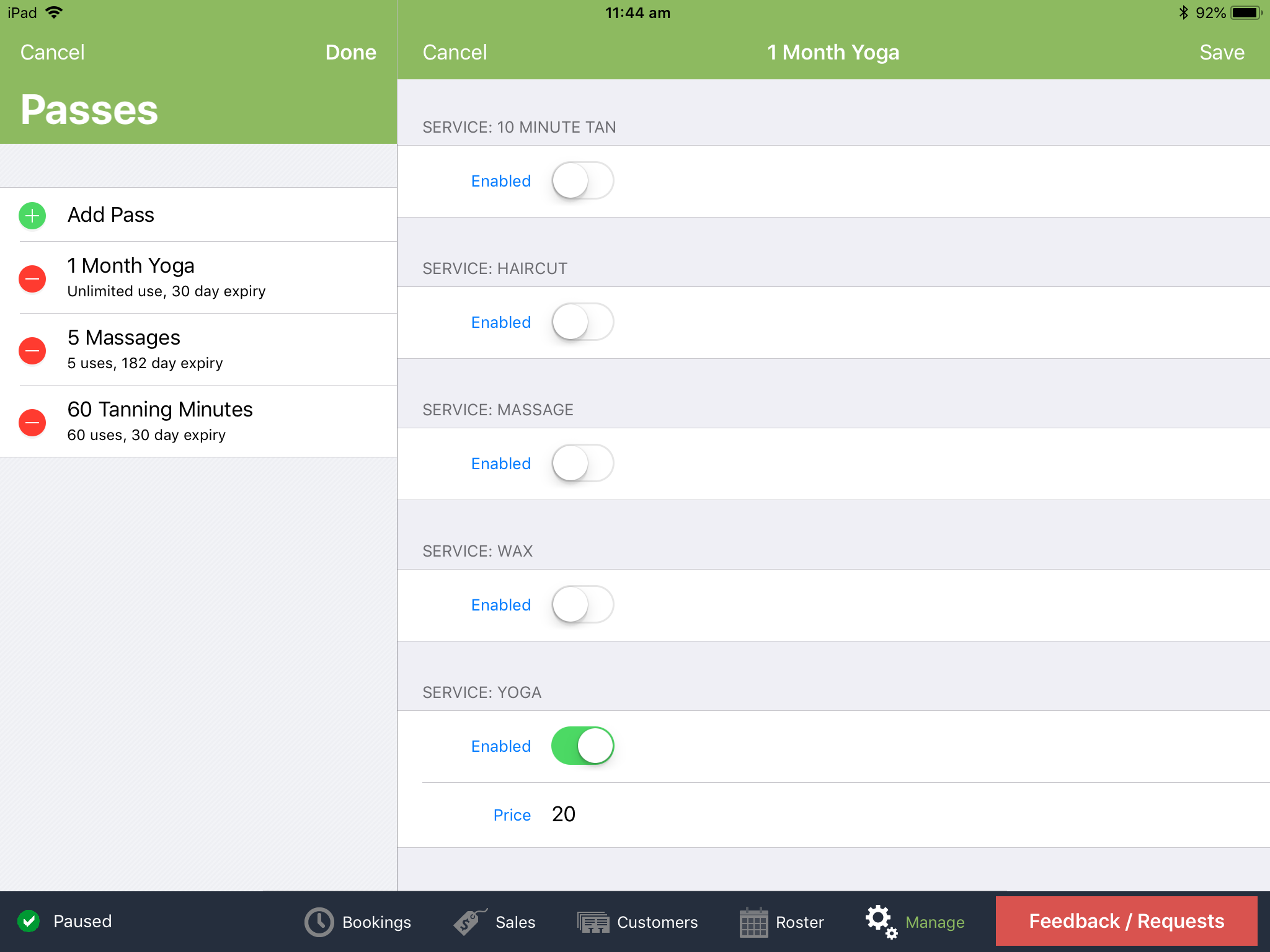 Example Pass Type: 1 month unlimited yoga classes - Ovatu Help Guides