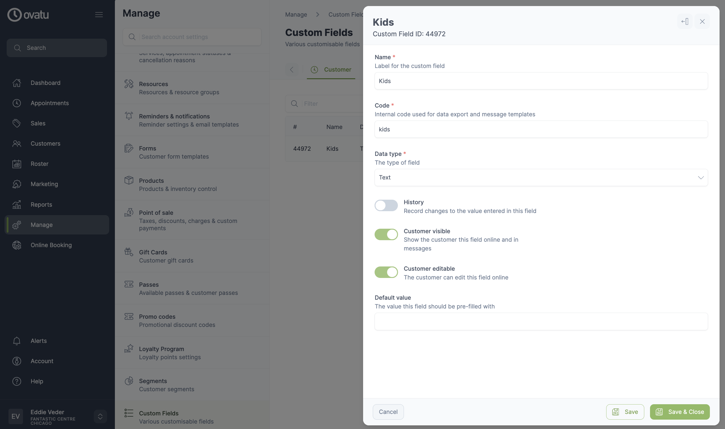 Customer fields - Ovatu Help Guides