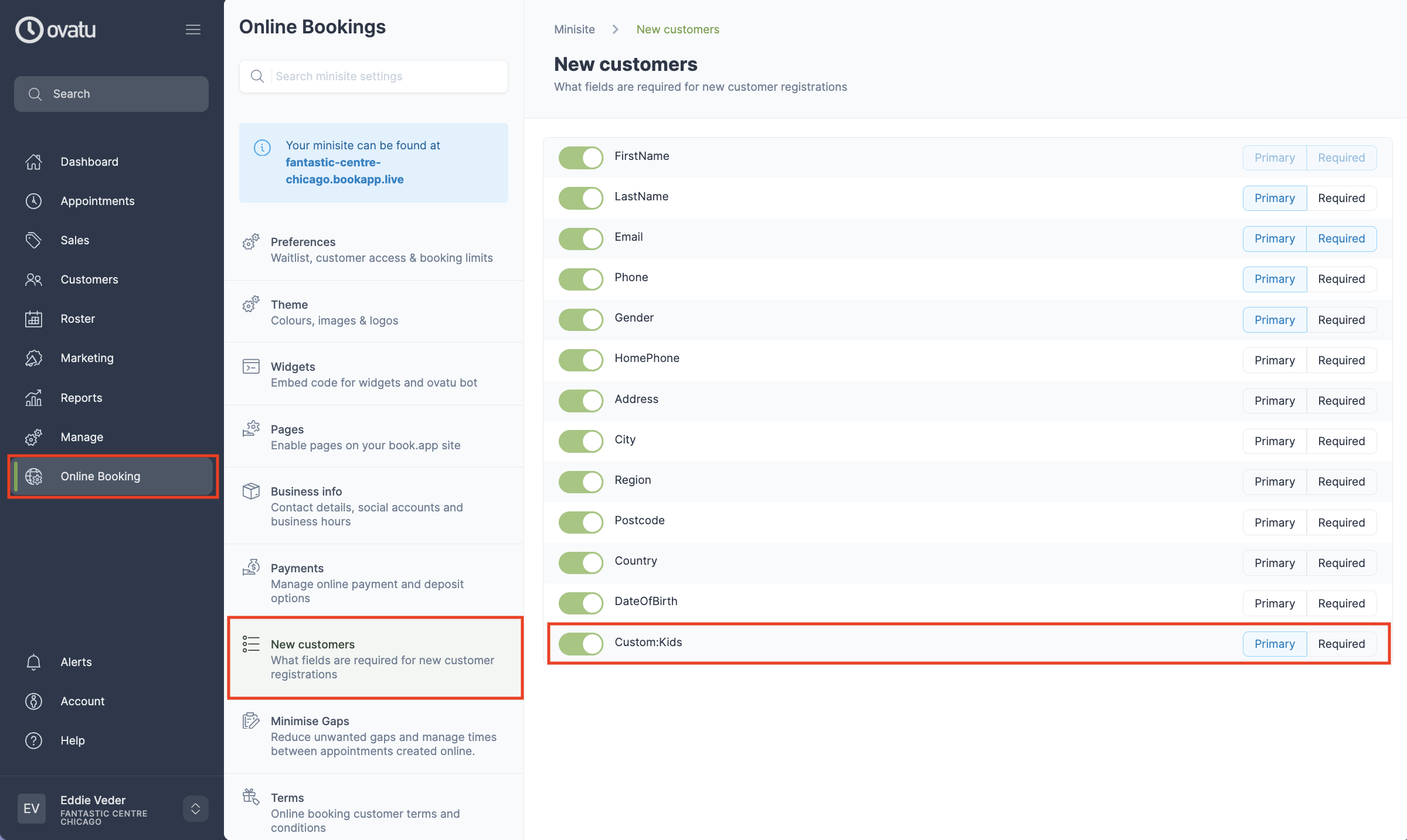 Customer fields - Ovatu Help Guides