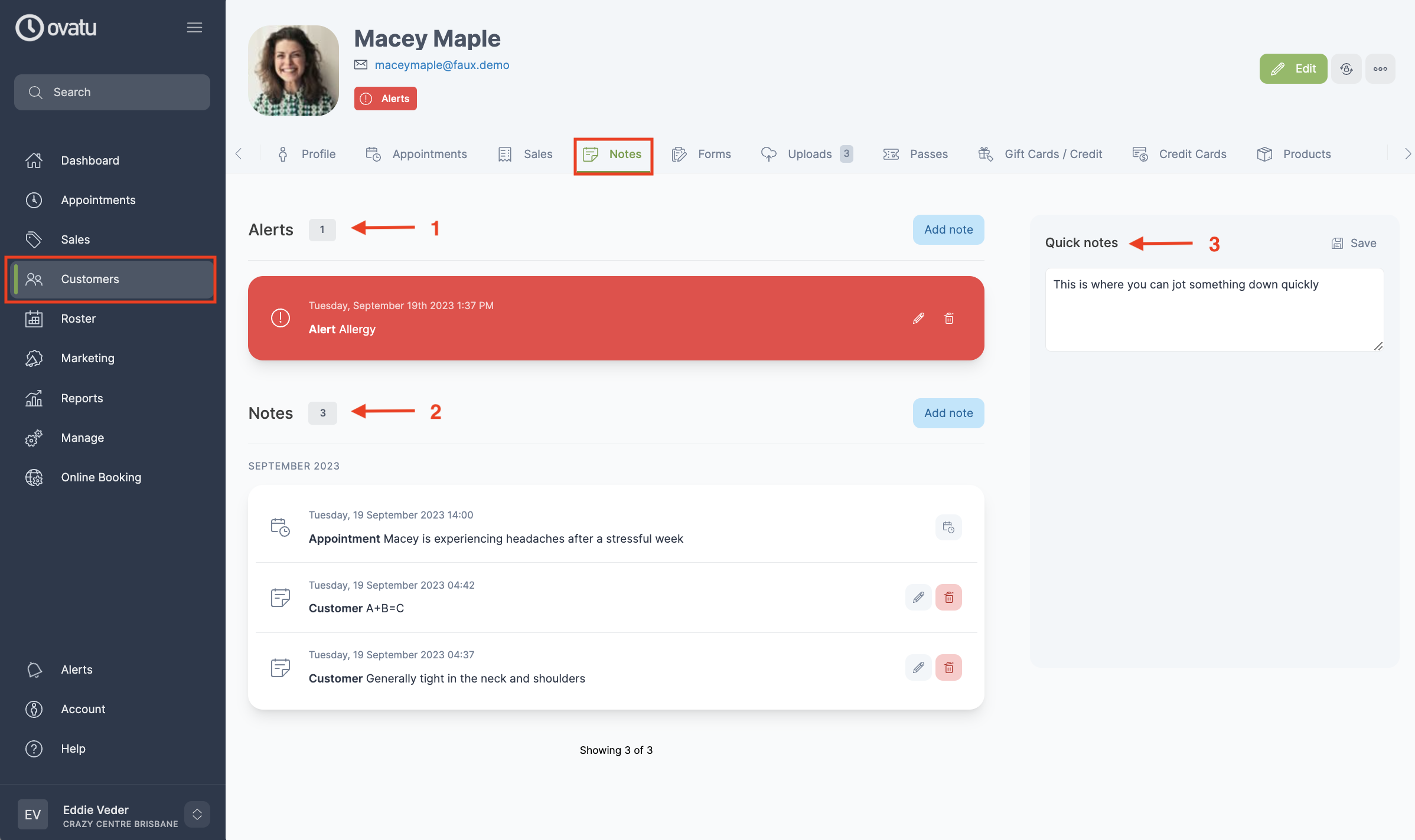 Customer notes - Ovatu Help Guides