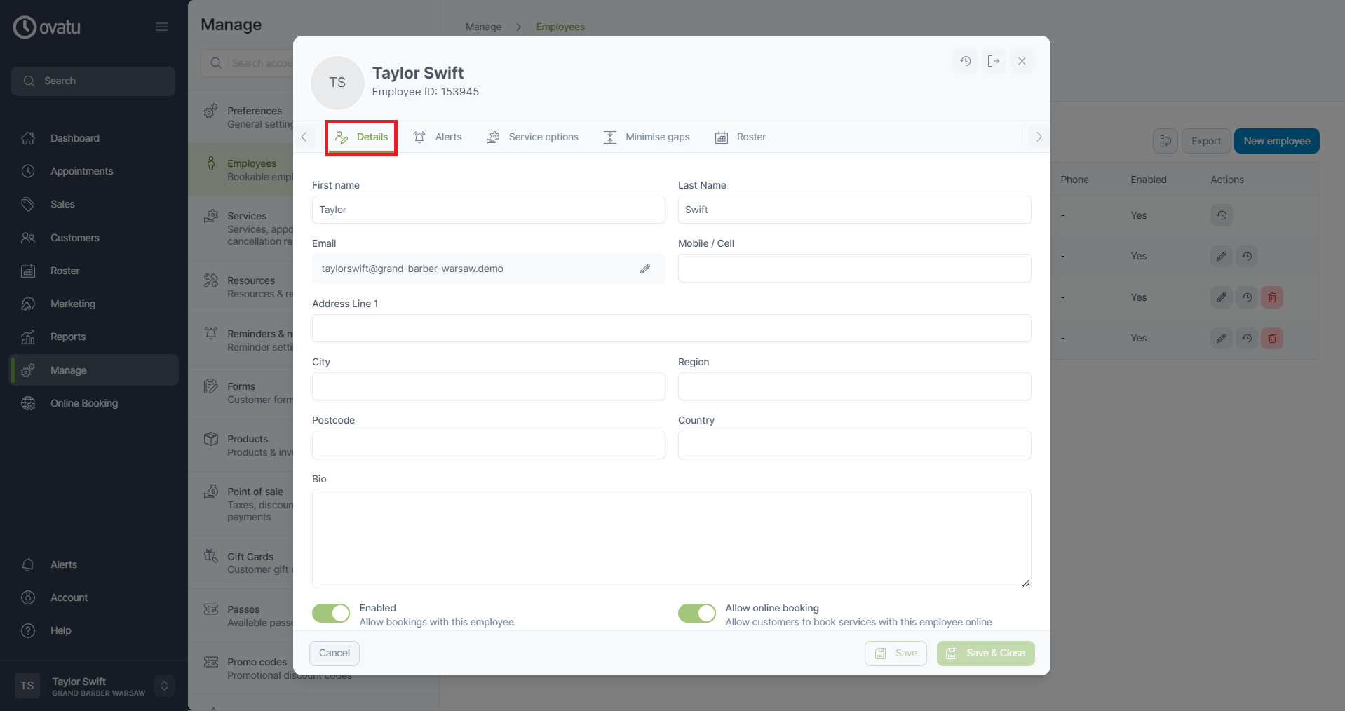 Creating a bookable employee - Ovatu Help Guides