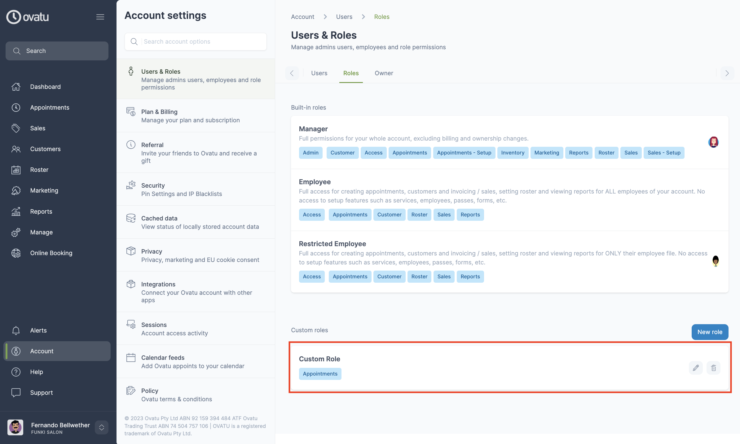 Managing roles - Ovatu Help Guides