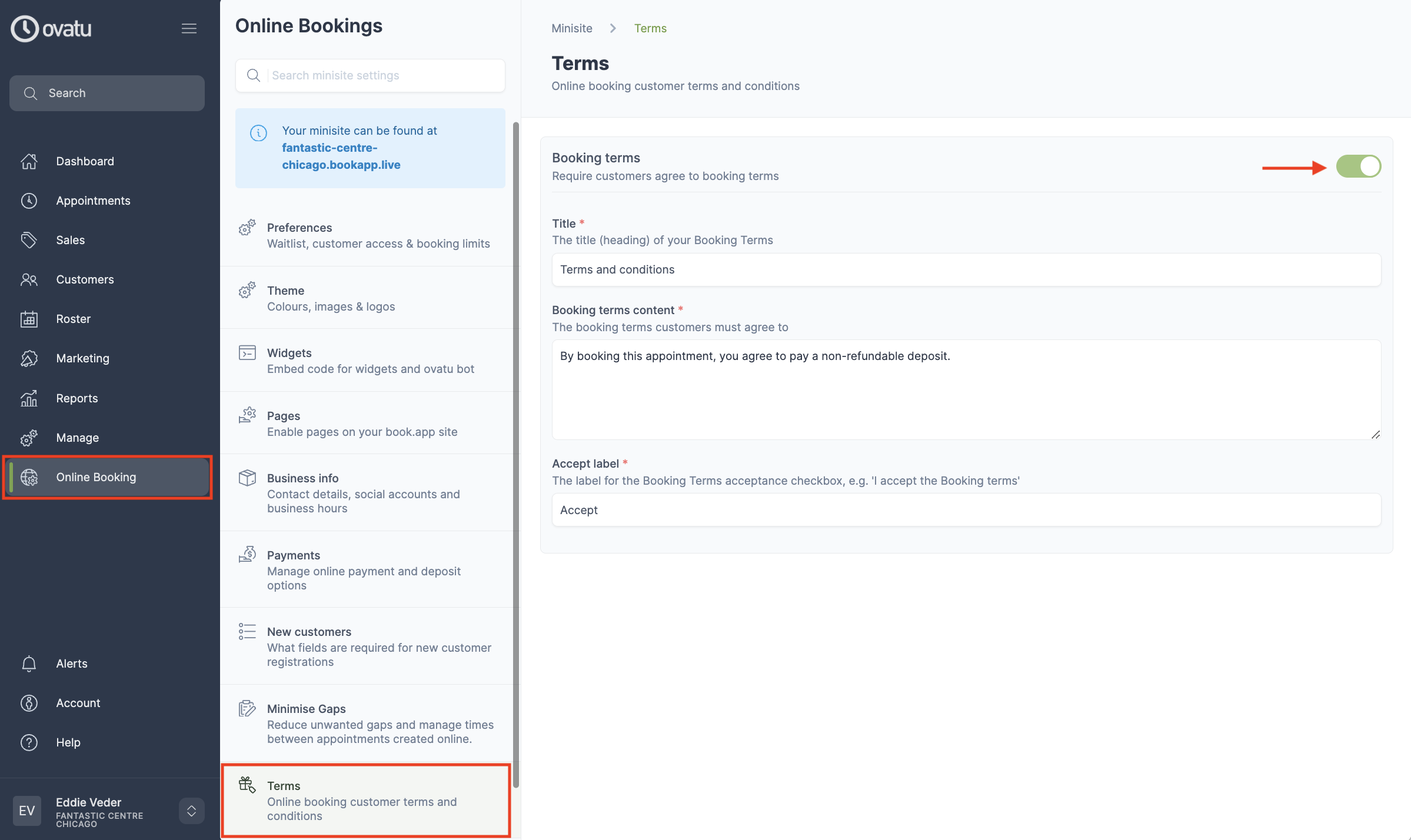 Customising online booking terms - Ovatu Help Guides