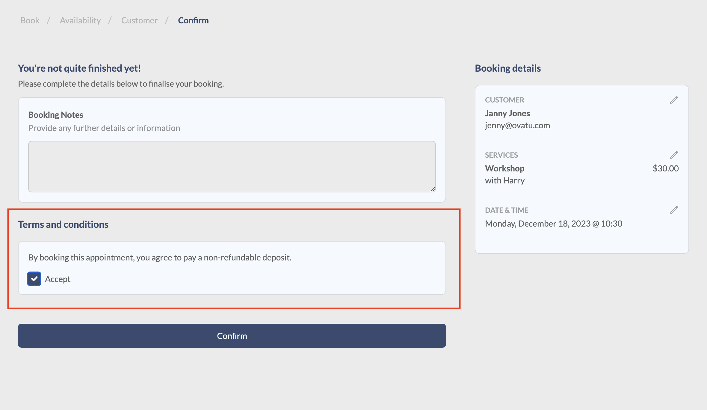 Customising online booking terms - Ovatu Help Guides
