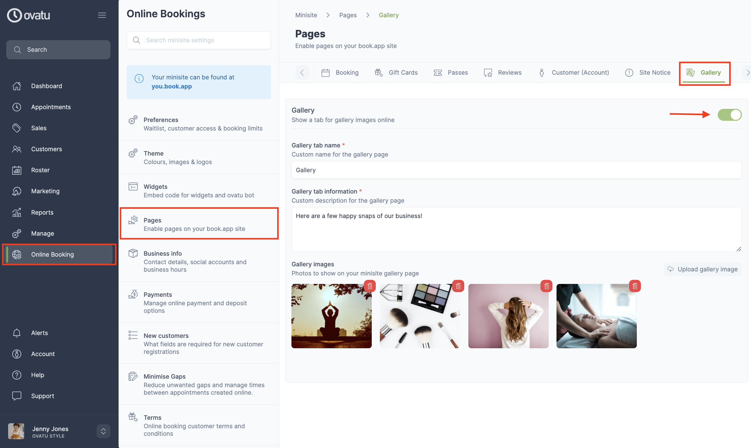 Enabling the mini-site gallery - Ovatu Help Guides
