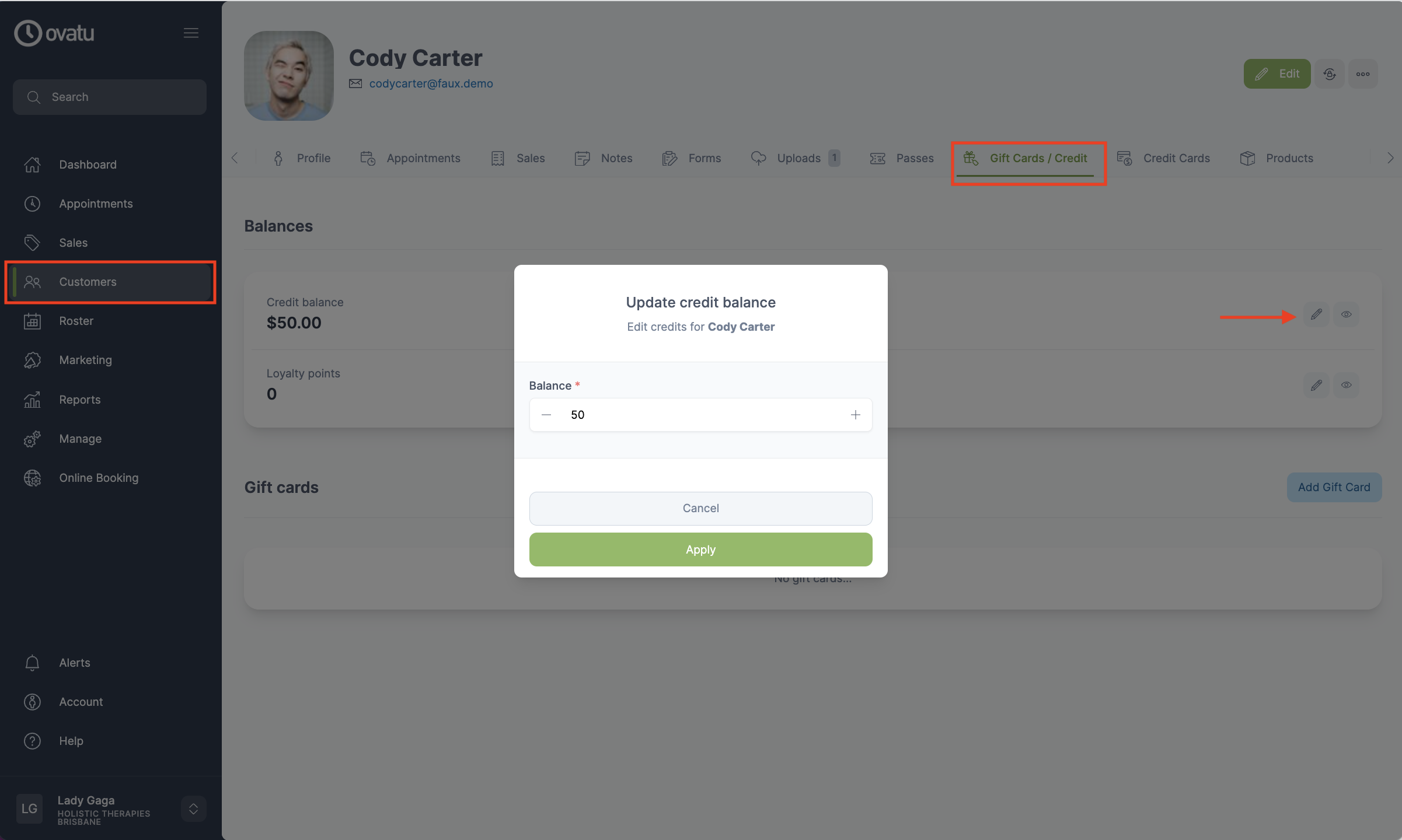 Adding customer credit - Ovatu Help Guides